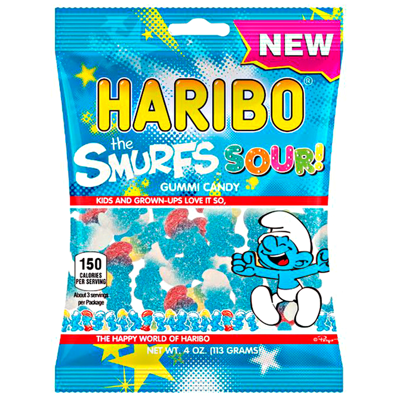 Haribo Sour Smurfs Peg Bags (113G) - Sweetiz